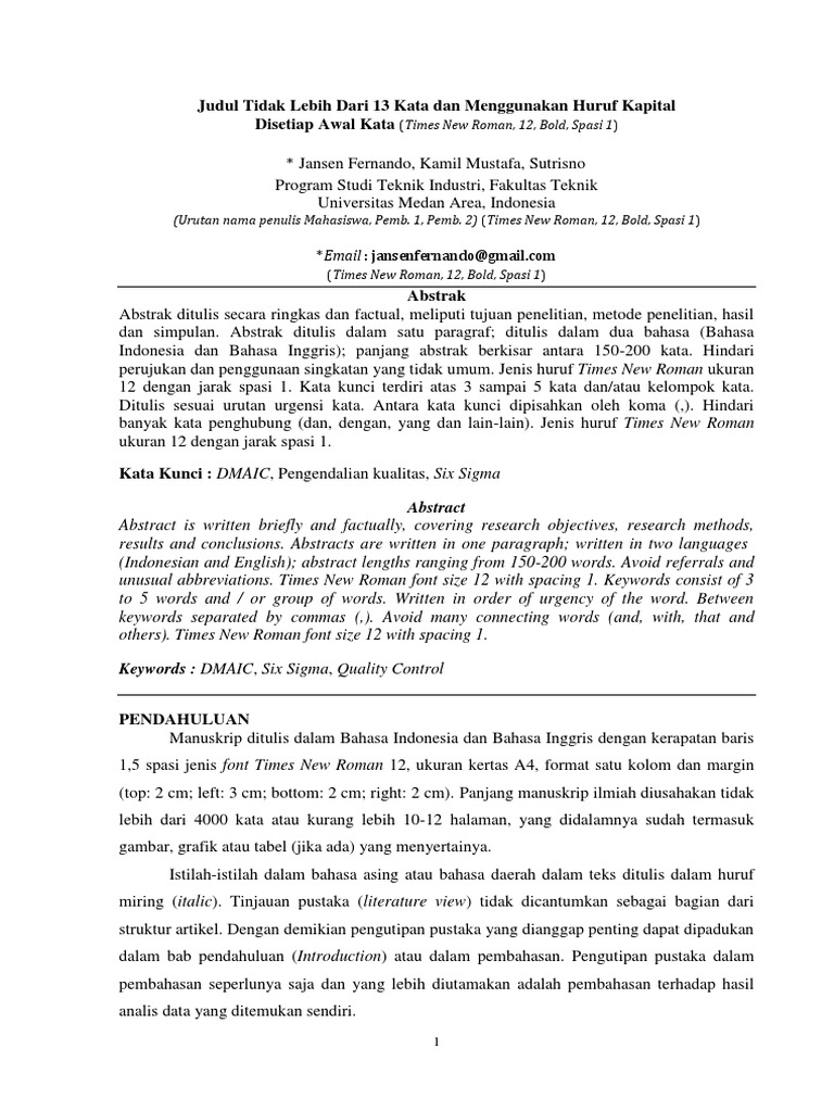 Contoh Format Jurnal 1 Kolom | PDF