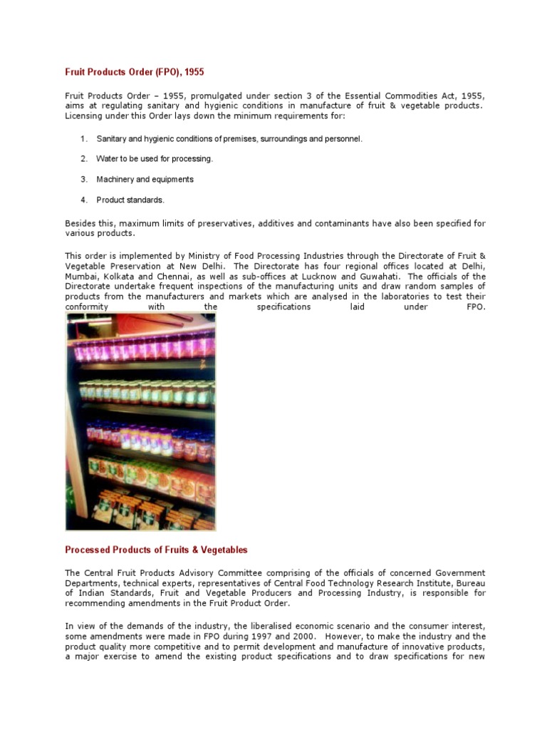 Fruit Products Order | PDF | Foods | Hazard Analysis And Critical ...