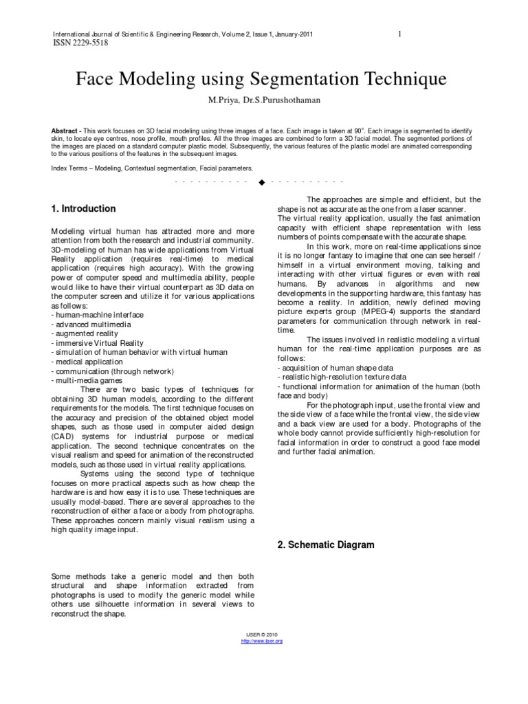 Face Modeling Using Segmentation Technique Pdf Image Segmentation Virtual Reality