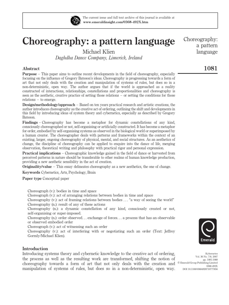 Choreography A Pattern Language | Download Free PDF | Mind | Perception