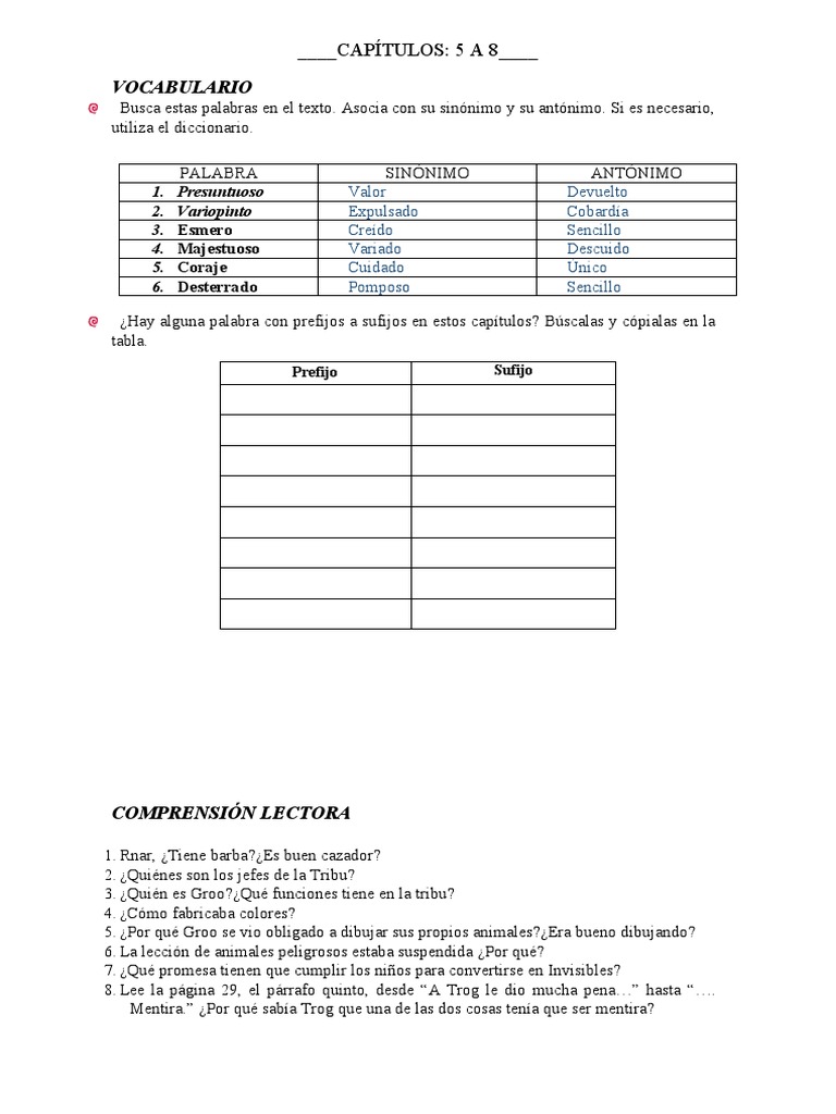 Actividades Lectura de Capítulos 5 A 8. Libro La Niña Invisible. | PDF