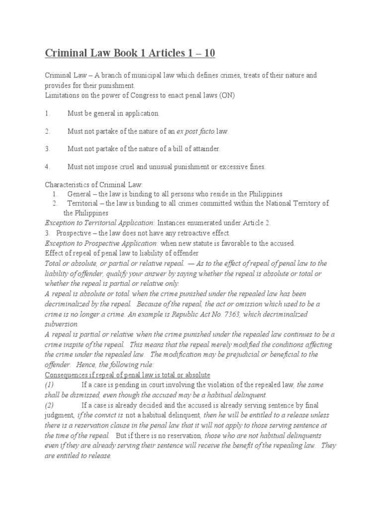 Criminal Law Book 1 Articles 1 | PDF | Criminal Law | Crime & Violence
