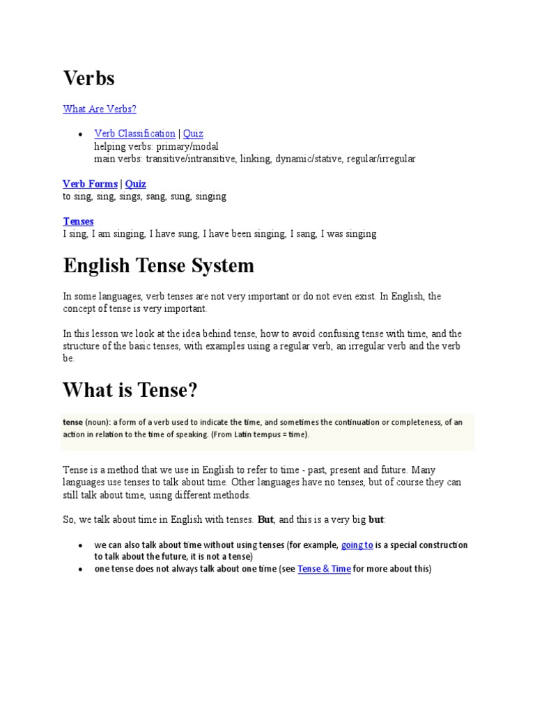 Verbs: What Are Verbs? Verb Classification Quiz | PDF | Perfect ...