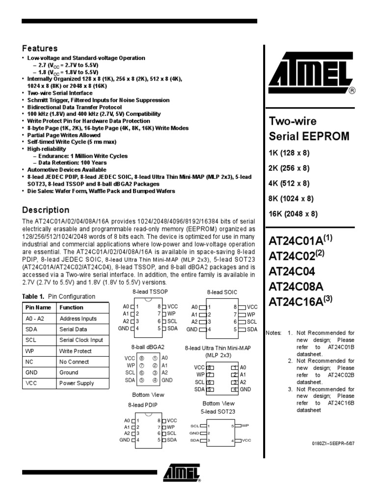 Two-Wire Serial EEPROM: Features | PDF | Microcontroller | Electrical ...