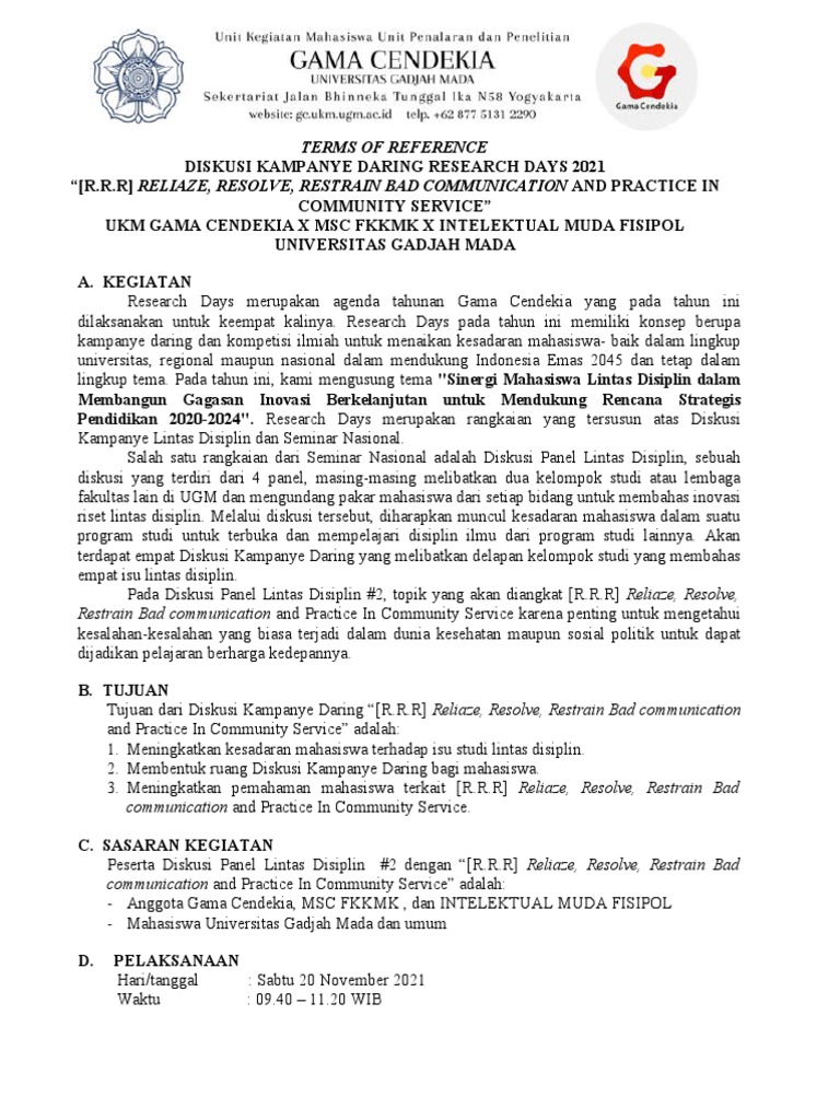 TOR Diskusi Panel Untuk Intelektual Muda Fisipol | PDF