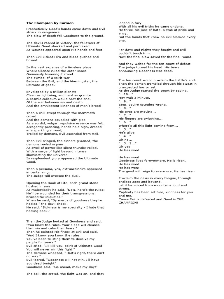 The Champion by Carman | PDF | Religious Belief And Doctrine