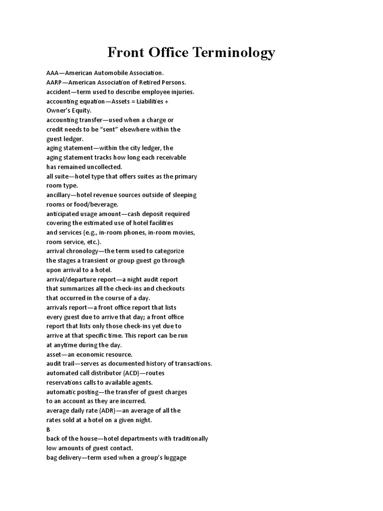 Front Office Terminology | PDF | Credit Card | Credit
