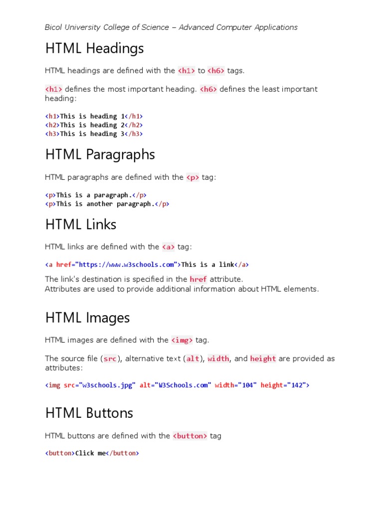 HTML Headings | PDF | Html Element | Hyperlink