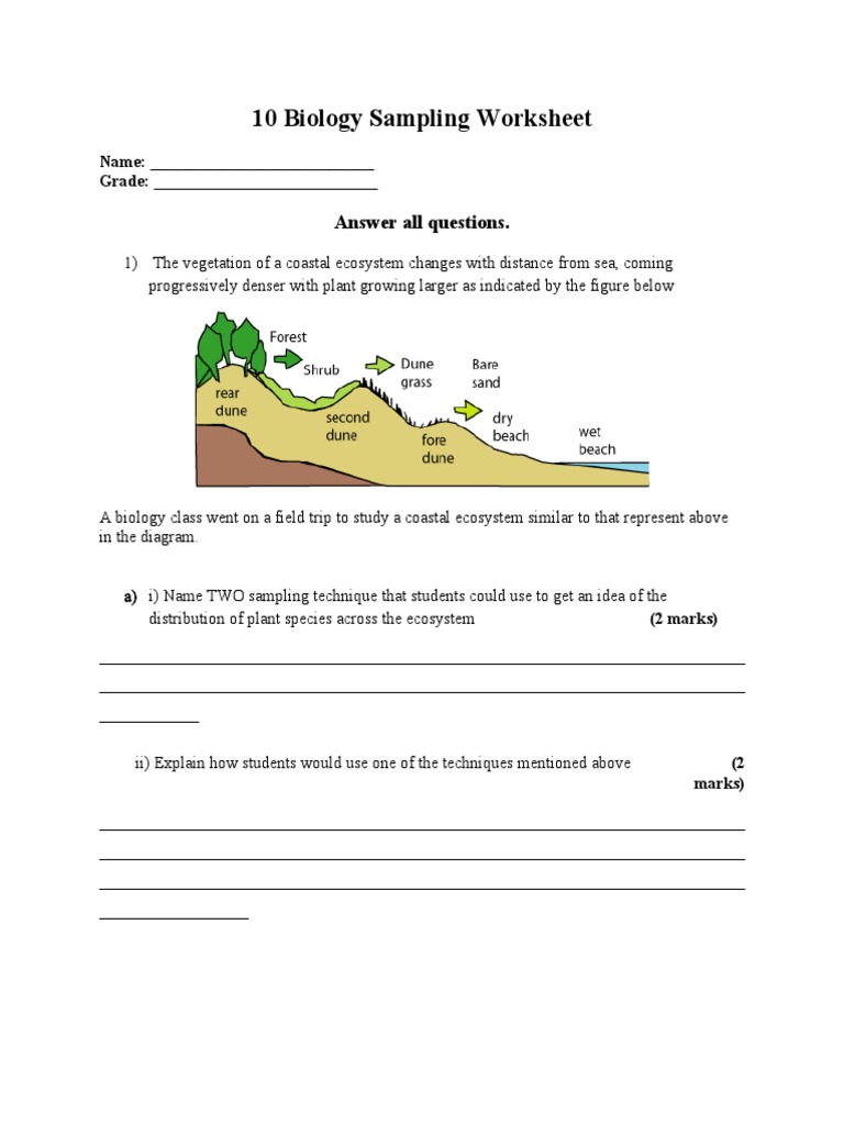 10 Biology Sampling Worksheet: Answer All Questions | PDF | Natural ...