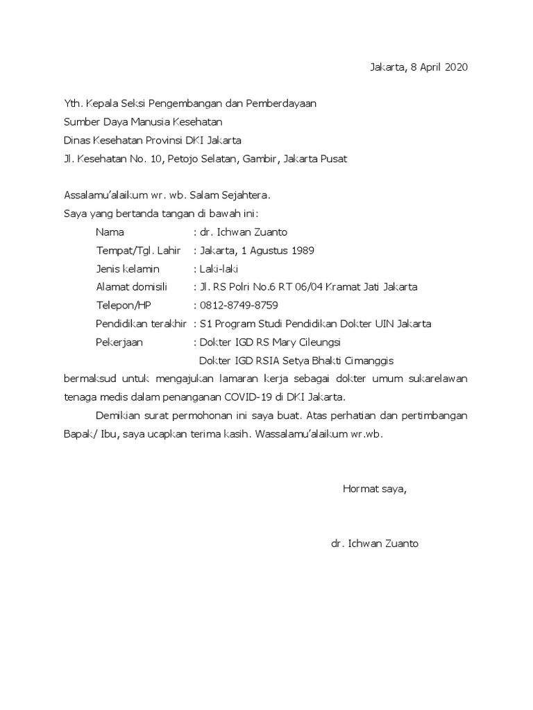 Surat Permohonan Relawan Medis | PDF