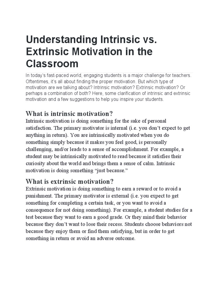 Understanding Intrinsic vs. Extrinsic Motivation in The Classroom | PDF ...