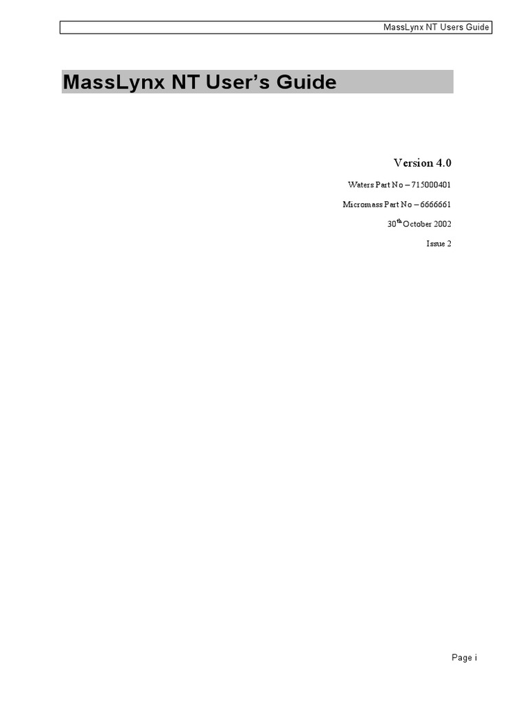 MassLynx Version 4.0 User's Guide | PDF | Software | Computer Architecture