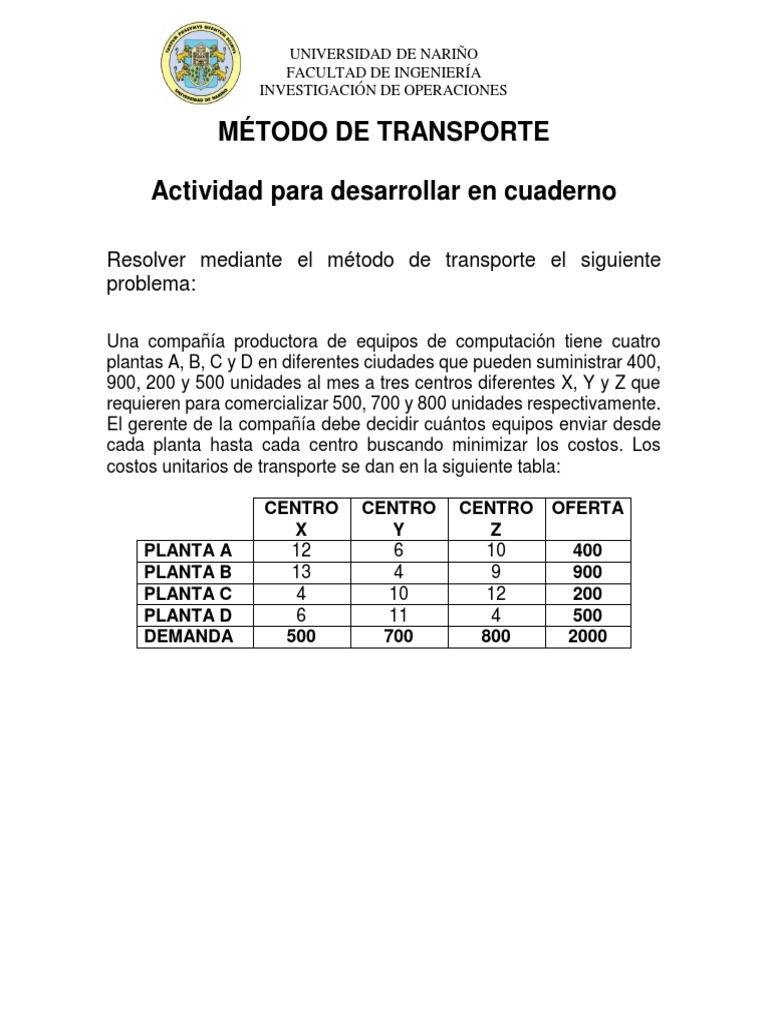 Ejercicios Modelo de Transporte | PDF