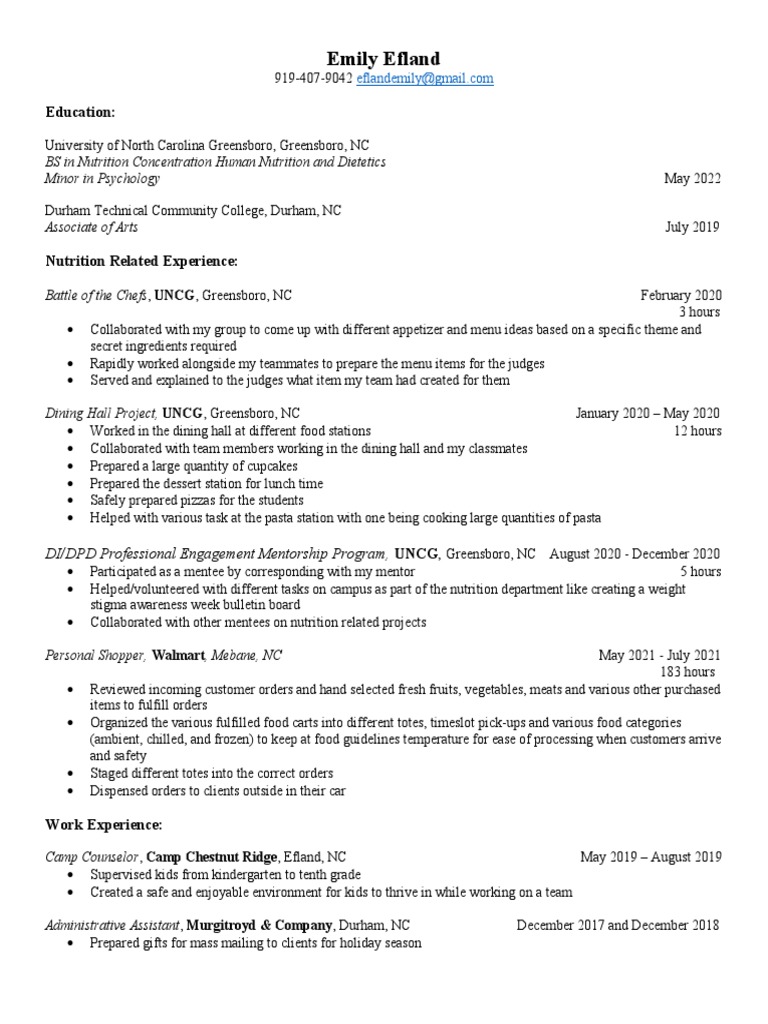 Nutrition & Dietetics Resume | PDF | Foods | Mentorship