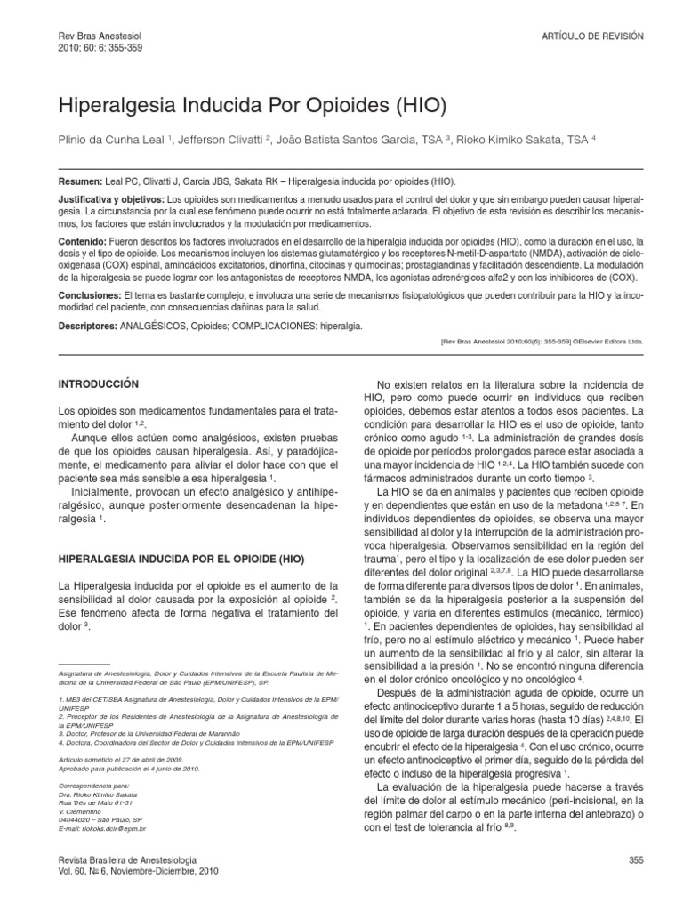 Hiperalgesia Inducida Por Opioides | PDF | Dolor | Drogas