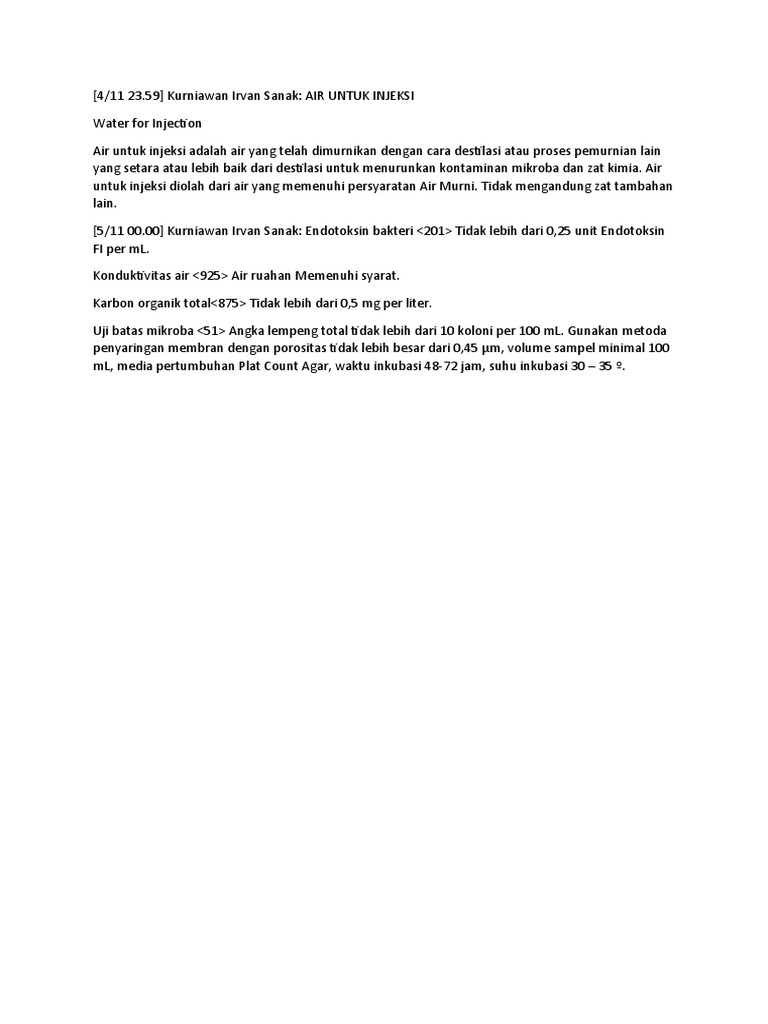 Air Untuk Injeksi | PDF