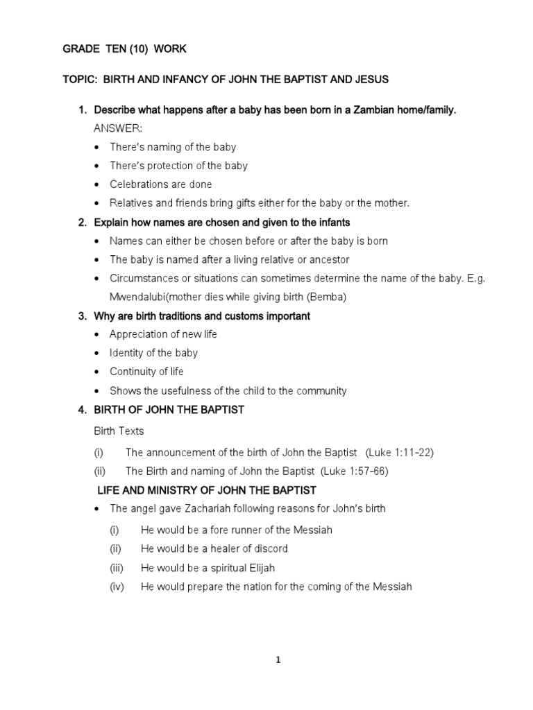 Grade 10 Religion: Birth of Jesus & John | PDF | Baptism | Jesus