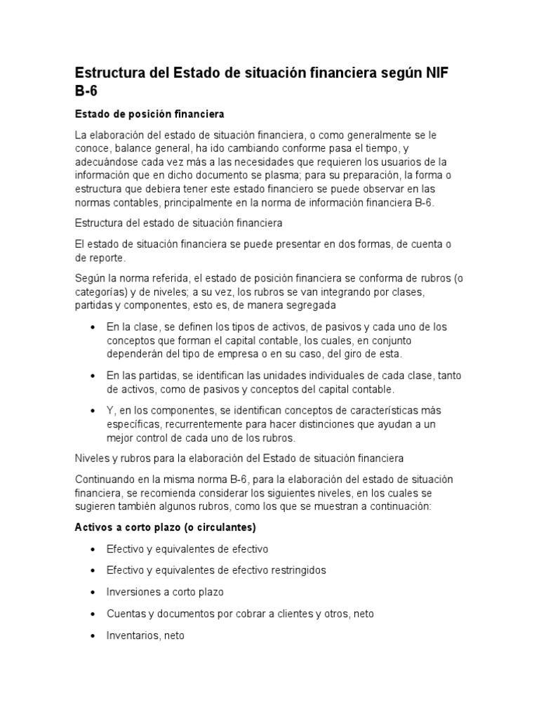 Estructura Del Estado de Situación Financiera Según NIF B6 | PDF ...