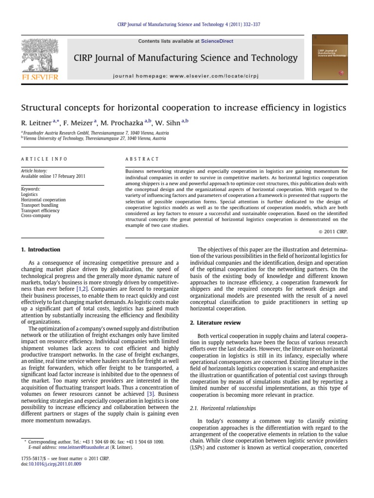CIRP - 2011 - Leitner - Structural Concepts For Horizontal Cooperation ...