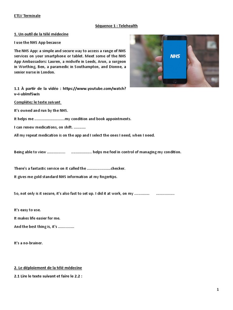 ETLV Tale Séance 1 Telehealth | PDF | National Health Service | Health Economics
