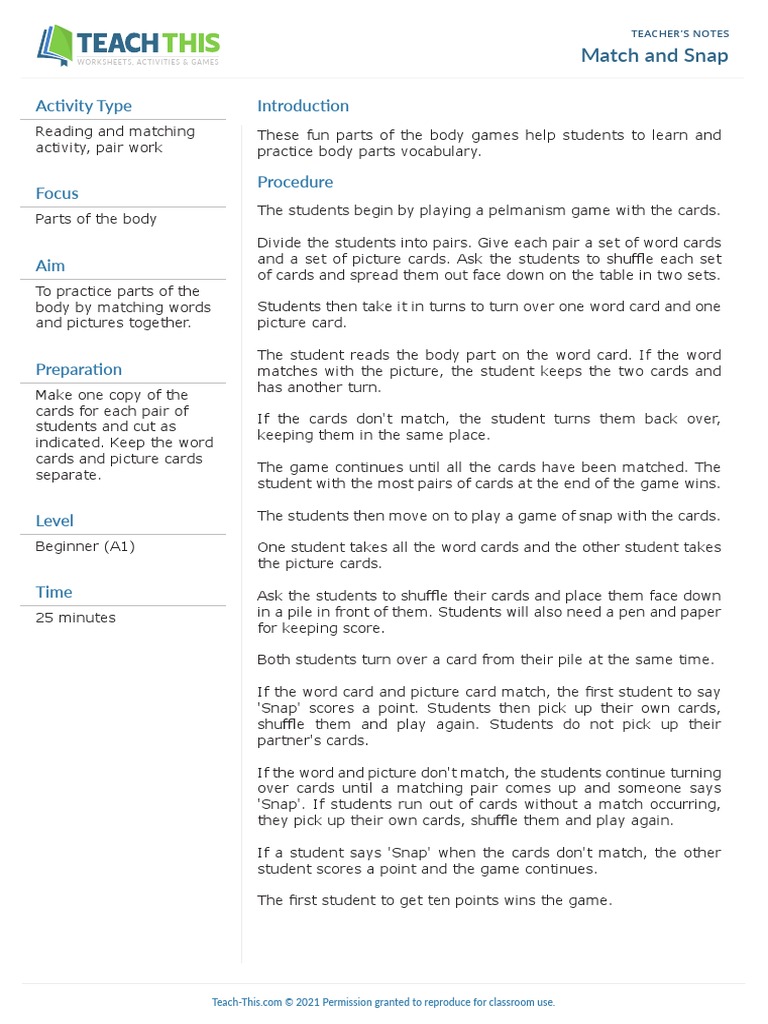 Match-And-Snap Body Parts | PDF