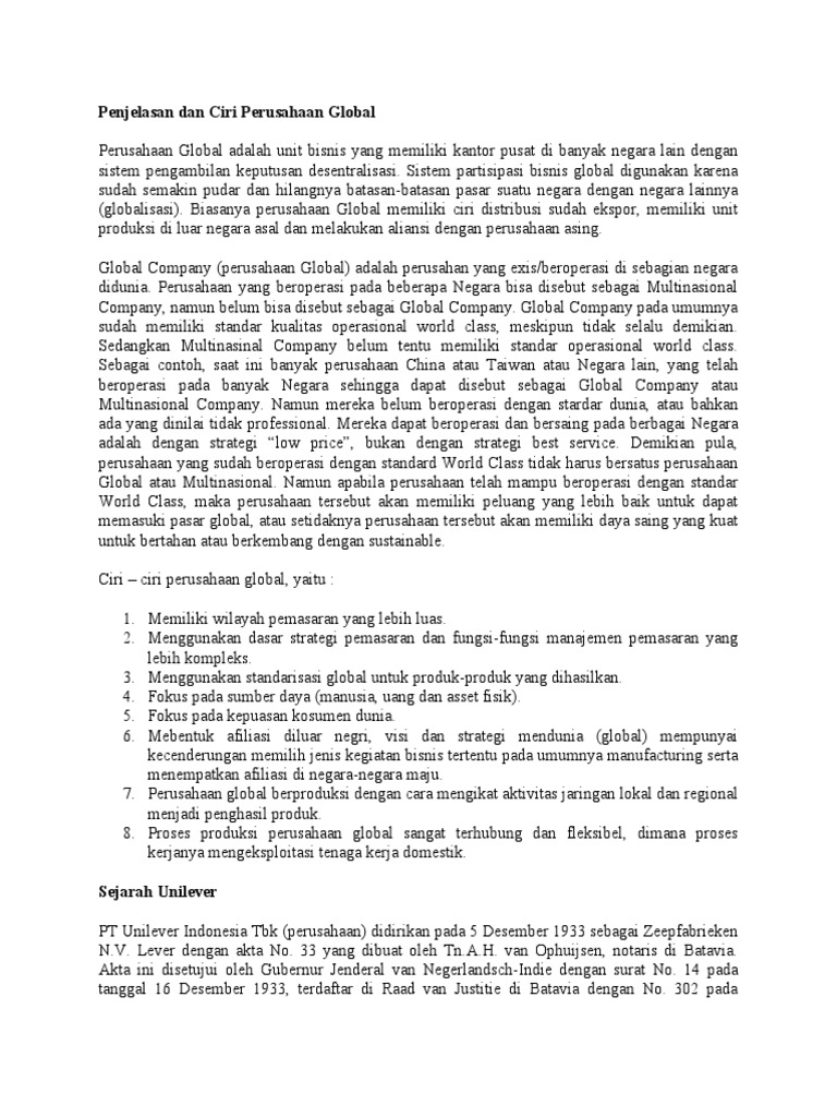 Penjelasan Dan Ciri Perusahaan Global | PDF