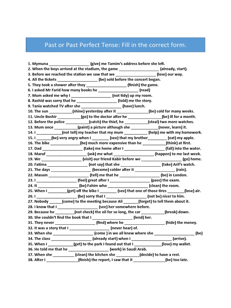 Past or Past Perfect Tense: Fill in The Correct Form | PDF