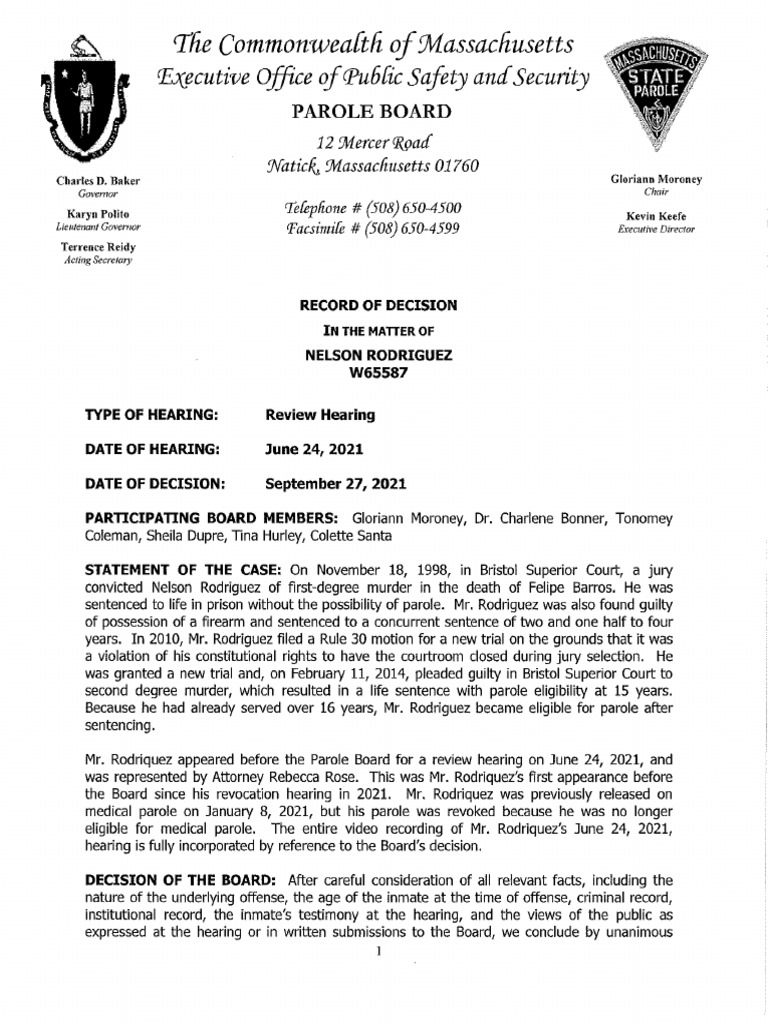 Nelson Rodriguez Parole Board Decision | PDF