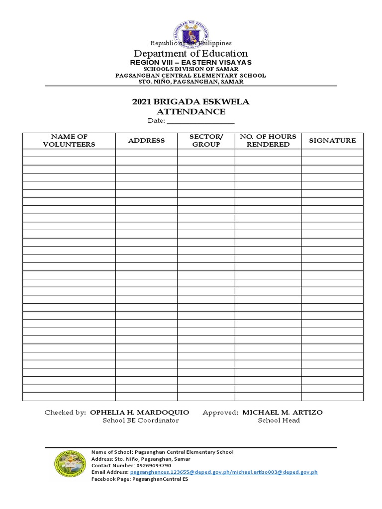 Department of Education: 2021 Brigada Eskwela Attendance | PDF