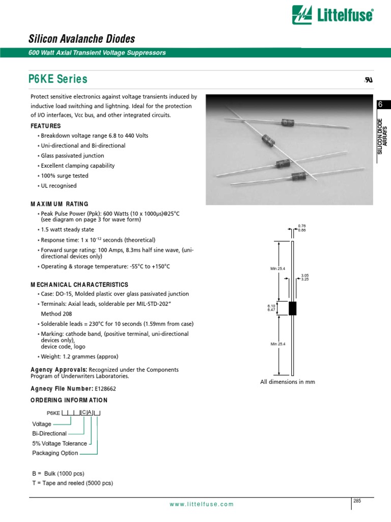 P6KE Series: Silicon Avalanche Diodes | PDF | Diode | Physical Quantities