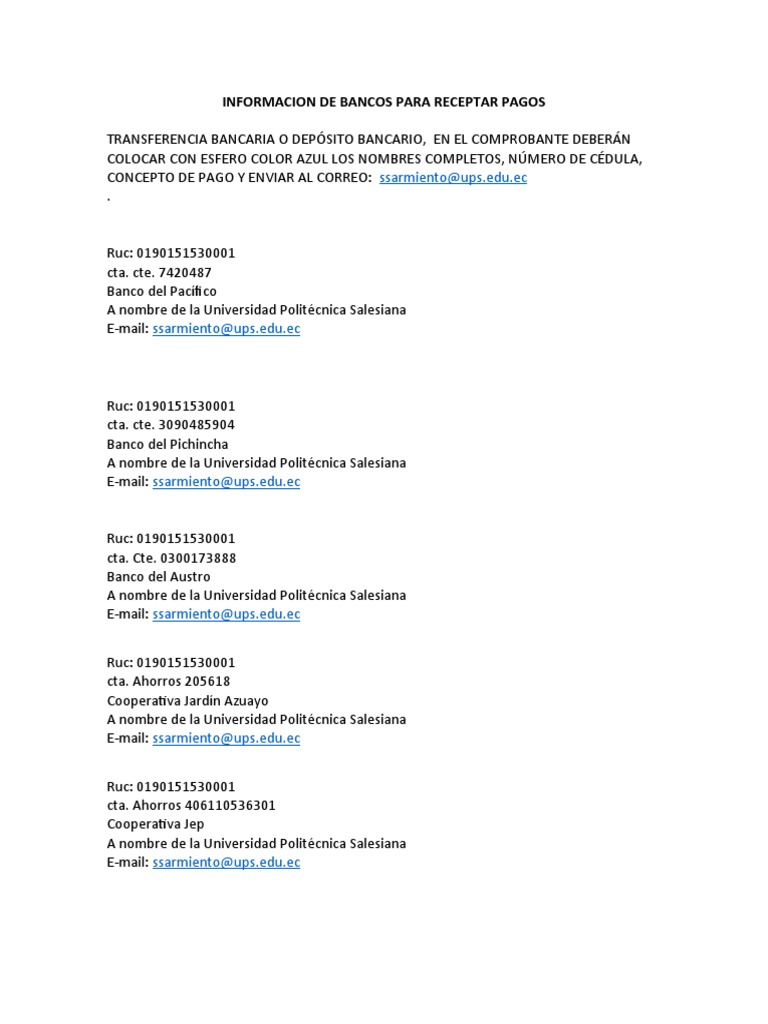 Datos Bancarios para Pagos de Matriculas y Cuotas | PDF | Derecho