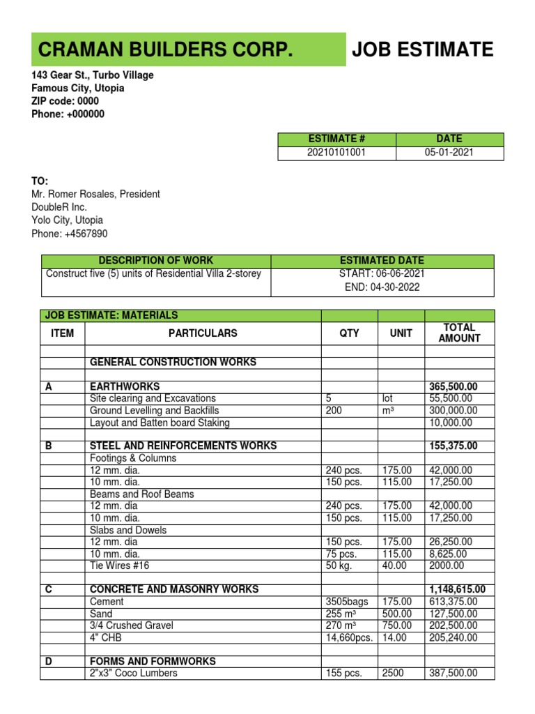 Assignment 1 Job Estimate Template | PDF | Tile | Building Engineering