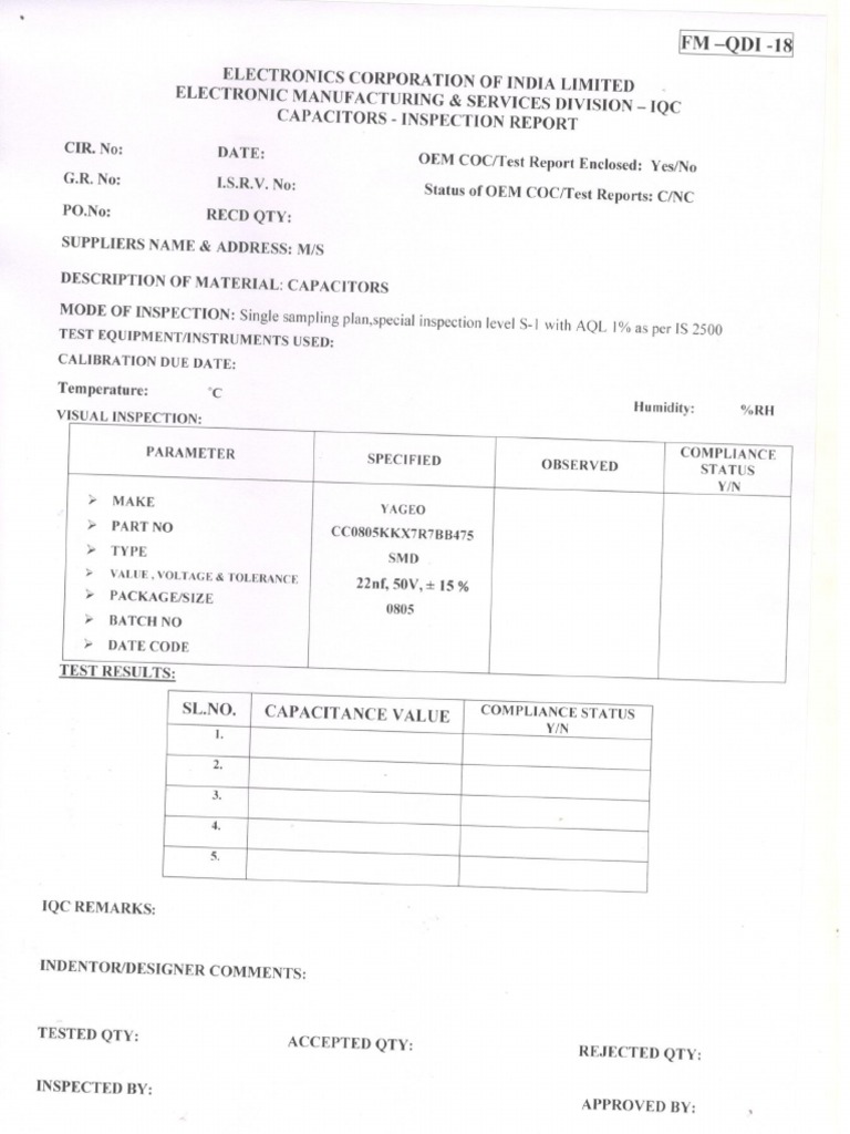 IQC Quality Checks Sample Reports | PDF