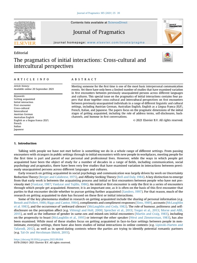 Journal of Pragmatics: Editorial | PDF | Cross Cultural Communication ...