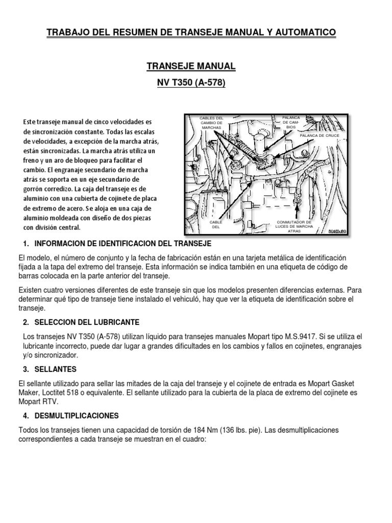 Trabajo Del Resumen de Transeje Manual y Automatico | PDF | Transmisión ...