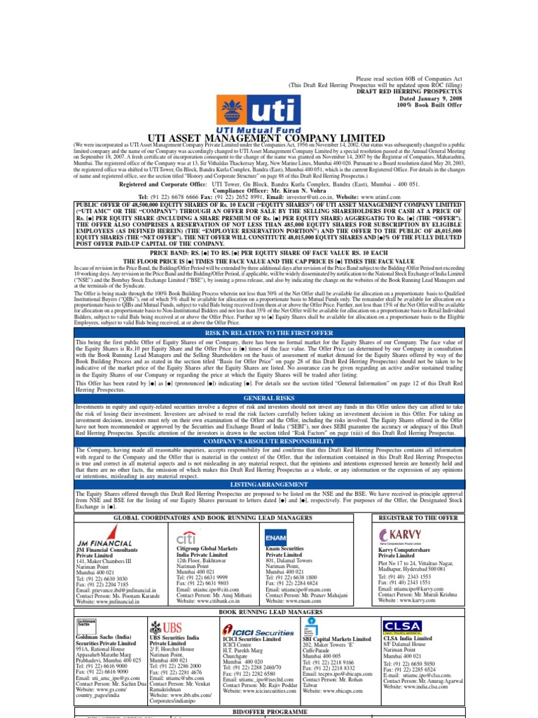 Uti Asset Management Company Limited 4954 | PDF | Stocks | Initial ...