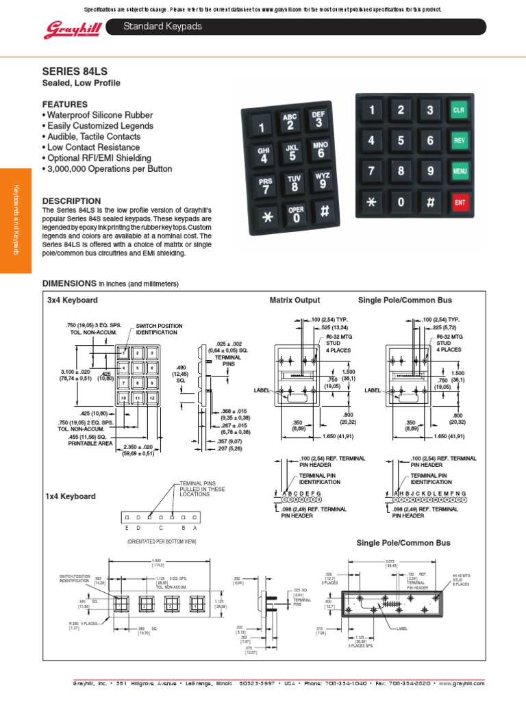 Series 84Ls: Standard Keypads | PDF | Antenna (Radio) | Electronics