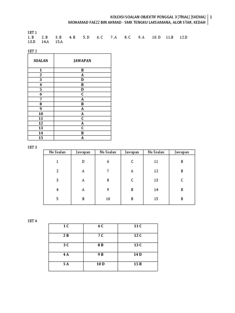 Sem 3 649 Koleksi Soalan Objektif Penggal 3 Skema | PDF