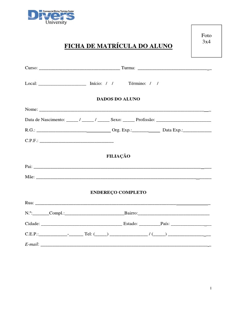 Ficha de Matrícula Do Aluno | PDF | Cheque (banco) | Especialidades médicas