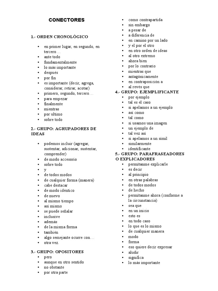 Lista de Conectores para Párrafos | PDF