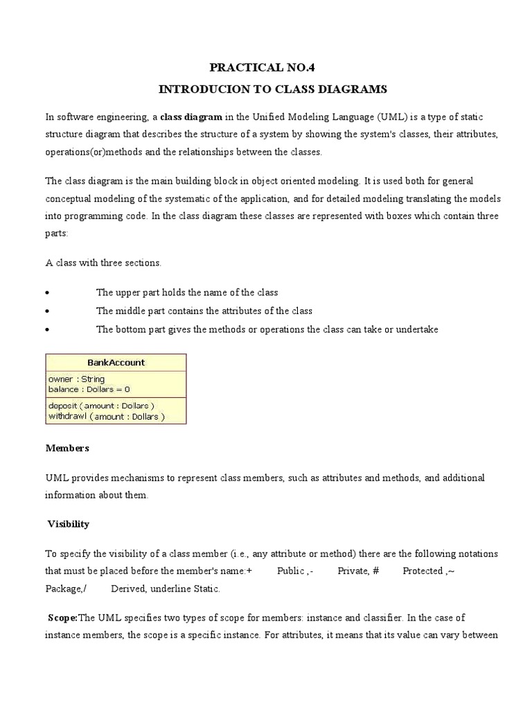 Practical No.4 Introducion To Class Diagrams: Members | PDF | Visual Journalism | Class ...