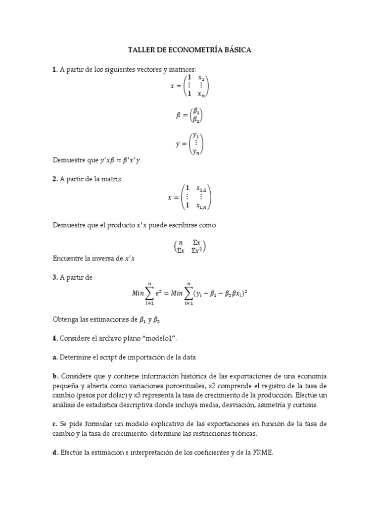 Taller de Econometría Básica: Análisis y Modelos | PDF | Correlación y ...