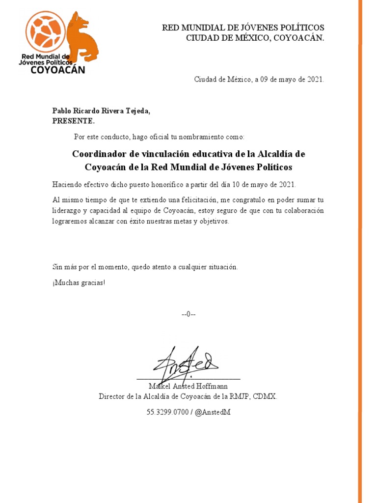 Carta de Nombramiento | PDF | Crecimiento personal y profesional | Negocios