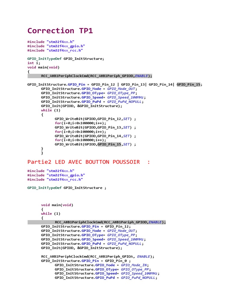 Correction TP1: Partie2 Led Avec Boutton Poussoir | PDF | Software Engineering | Computer ...