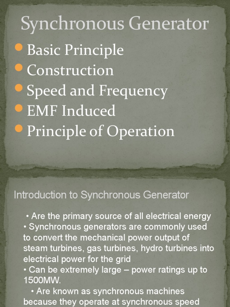 Synchronous Generator: Basic Principle Construction Speed and Frequency ...
