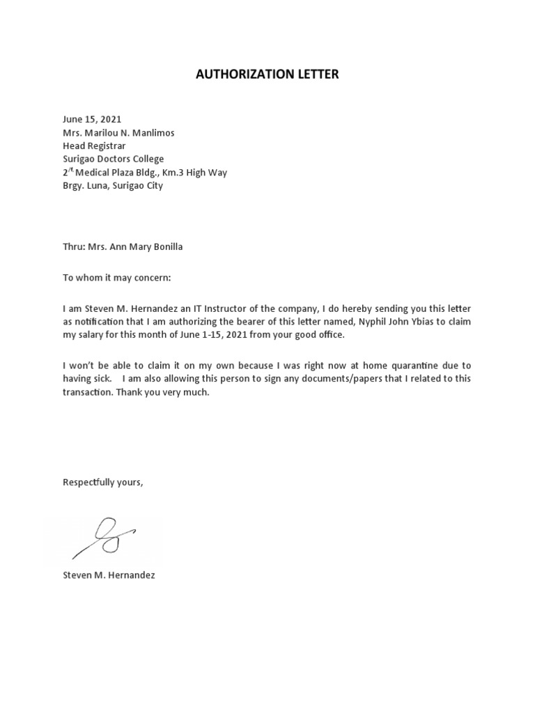 Authorization Letter | PDF