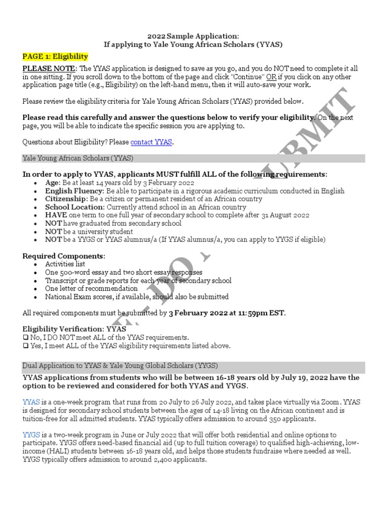 YYAS 2022 Application Guidelines | PDF | Schools | United States Dollar