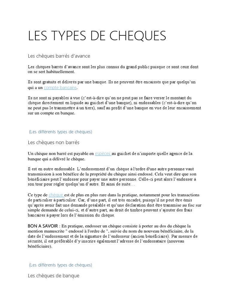 Types de chèques bancaires au Maroc | PDF | Chèque | Banques