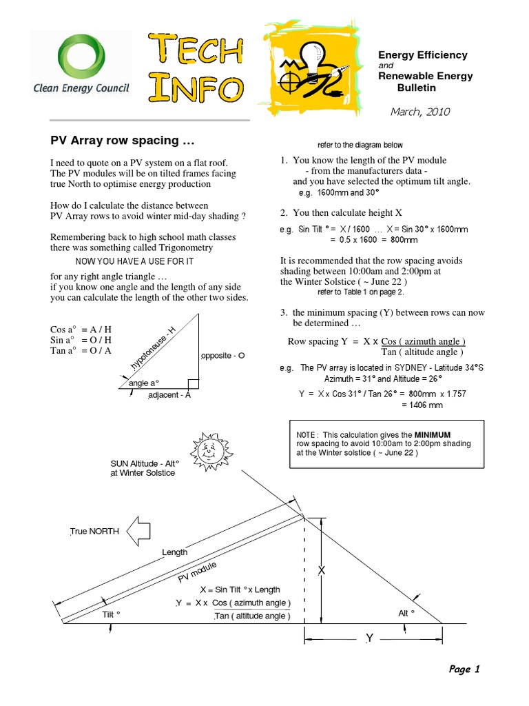 PV Array Row Spacing : March, 2010 | PDF | Physical Quantities ...