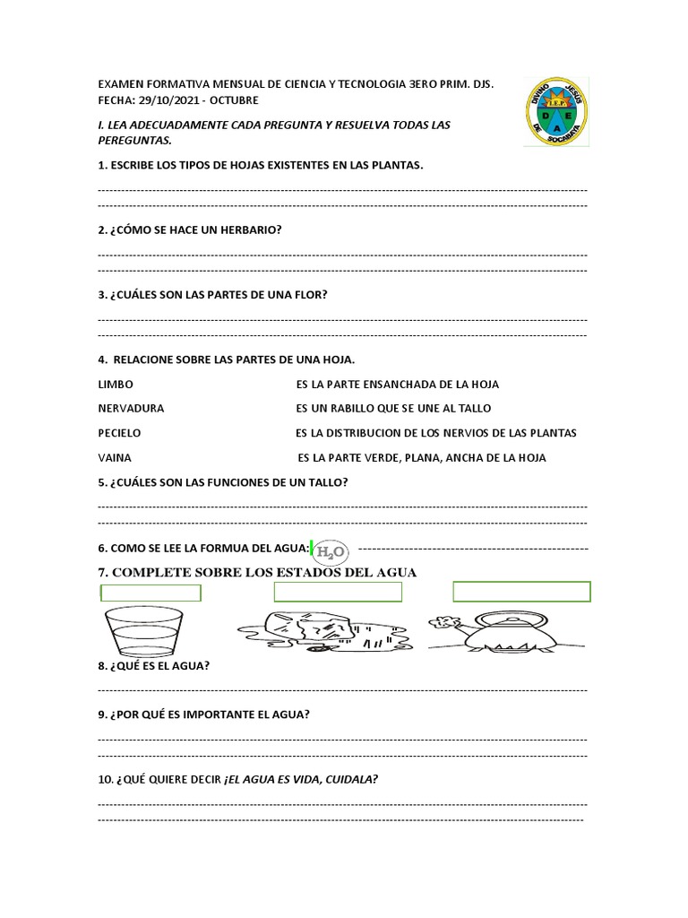 Examen Formativa Mensual de Ciencia y Tecnologia 3ero Prim | PDF